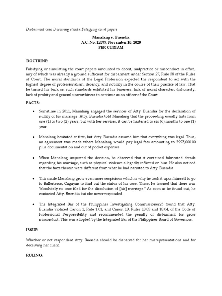 Manalang v. Buendia | PDF | Lawyer | Deception Manalang v. Buendia | PDF | Lawyer | Deception