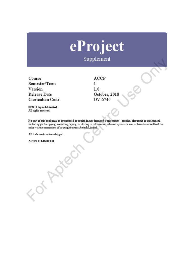OV-6740 - ACCP Prime - Semester 1 - Eproject Supplement - v1.0 | PDF | Html5 | Computing