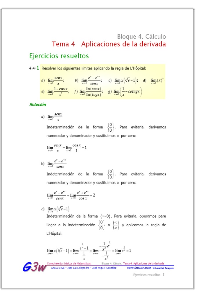 Bloque 4. Cálculo Tema 4 Aplicaciones de La Derivada Ejercicios Resueltos - PDF | PDF