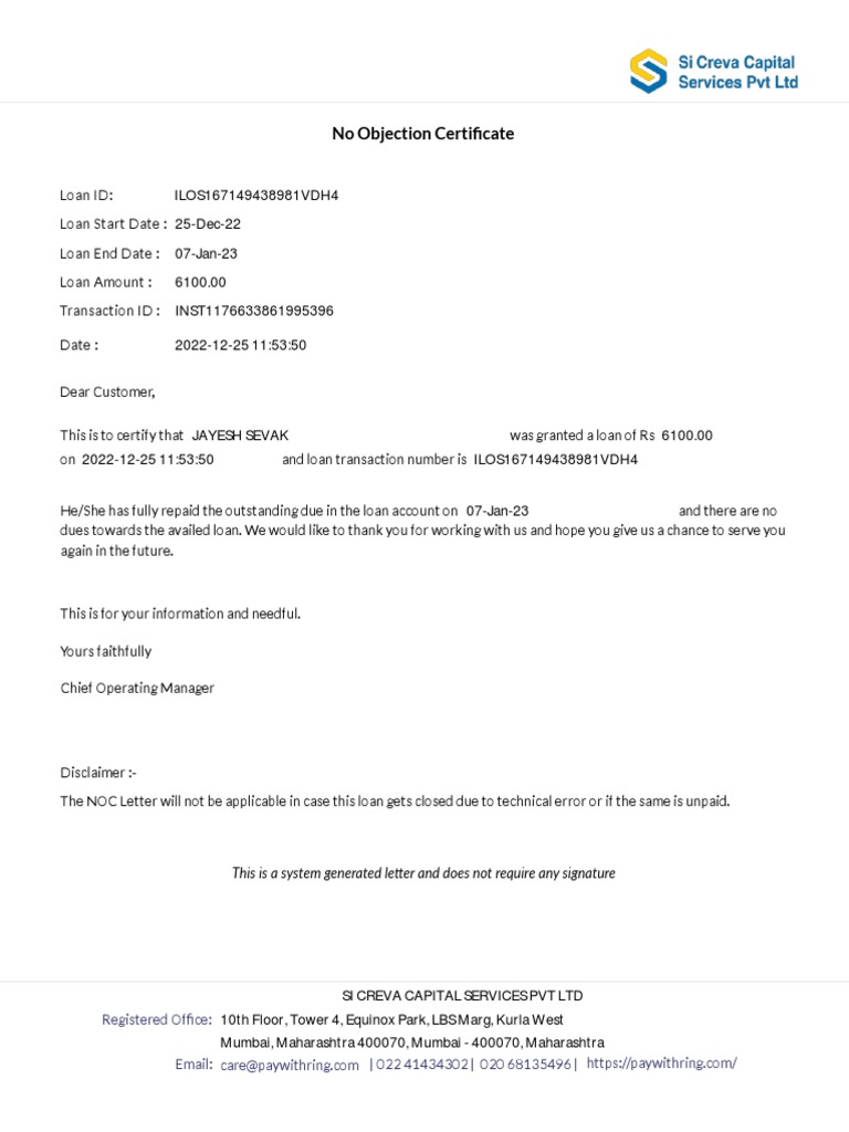 Noc Letter ILOS16714943 | PDF