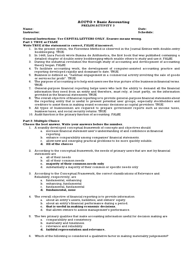 ACCTG + PRELIM Activity With Key Answers (Lesson 1.1-1.4) | PDF ...