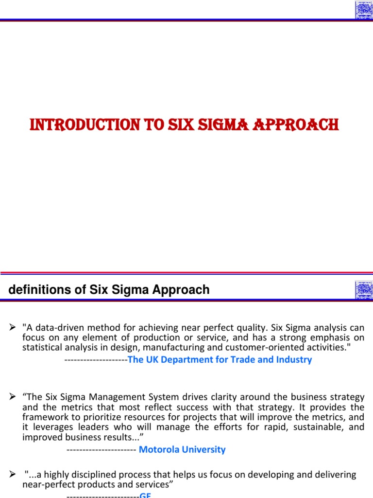 1.0 Six Sigma Introduction | PDF | Six Sigma | Design For Six Sigma