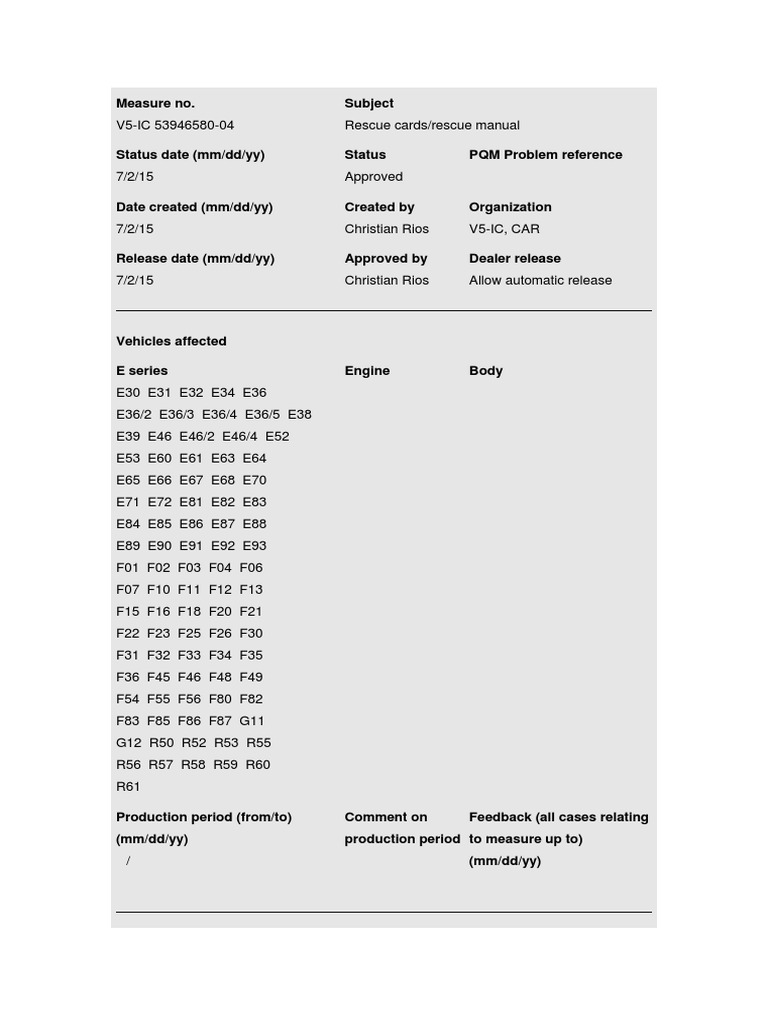 Rescue Cards and Manuals for BMW Vehicles | PDF