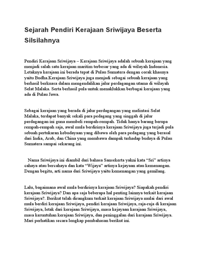 Sejarah dan Pendiri Kerajaan Sriwijaya | PDF | Sejarah