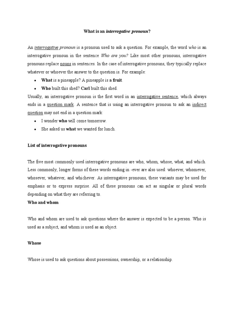 Understanding Interrogative Pronouns | PDF