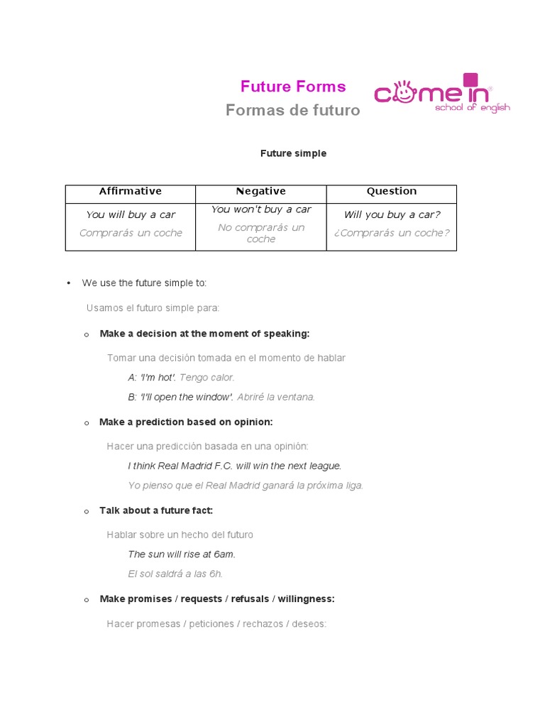 Grammar Unit 5 - Future Tenses | PDF | Lingüística