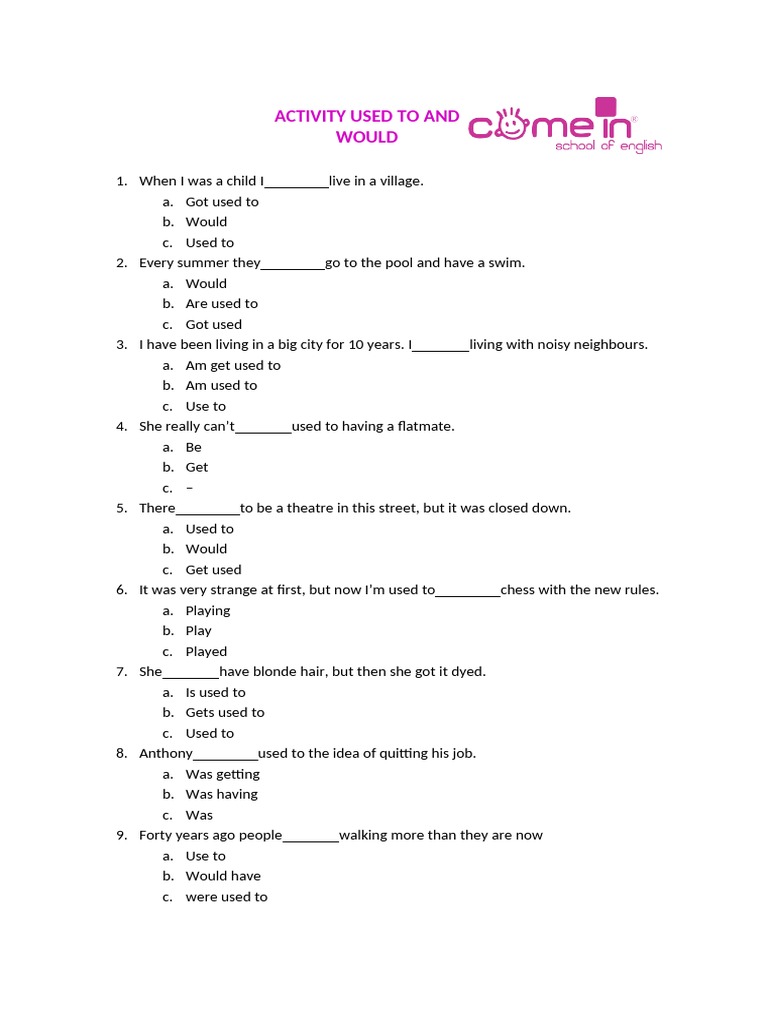 Exercise - Grammar Unit 4 - Used To and Would | PDF