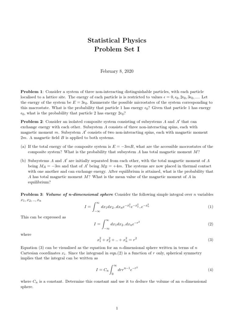 Problems Set 1 | PDF | Temperature | Entropy