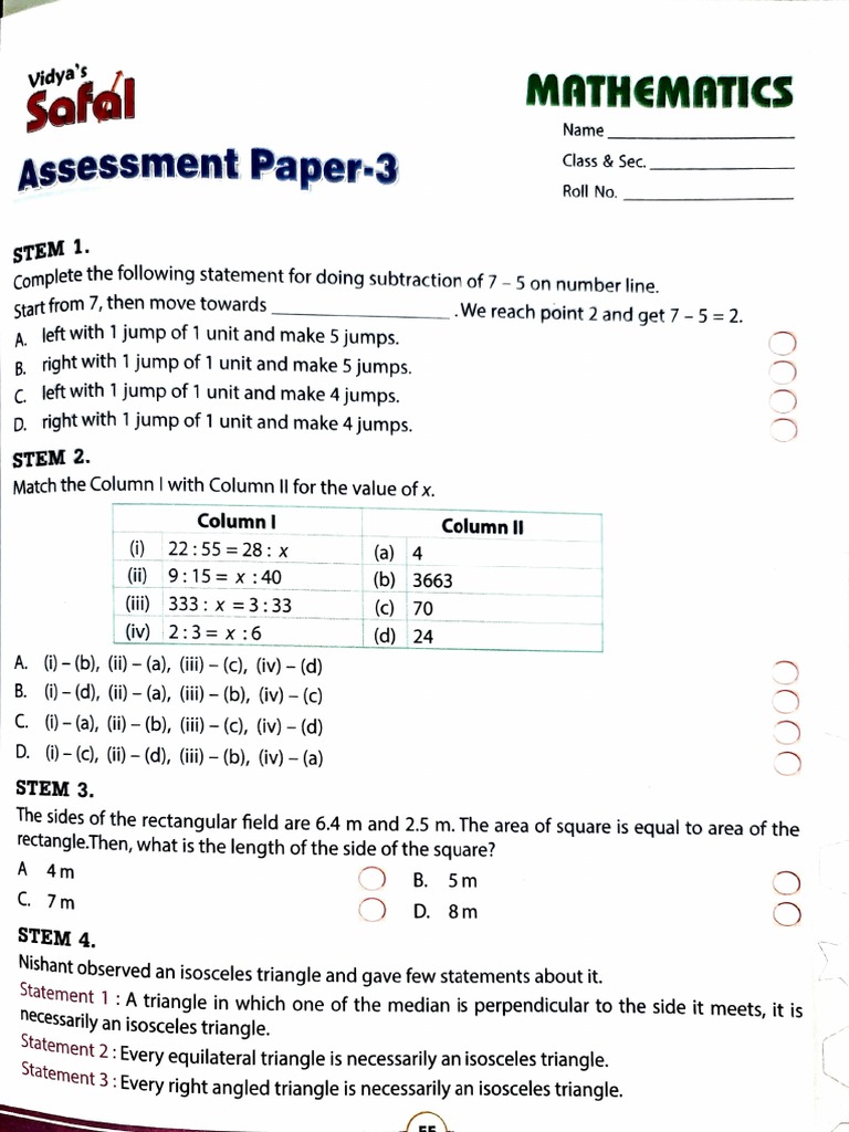 Vidya's Maths Assessment Paper | PDF | Triangle | Elementary Mathematics