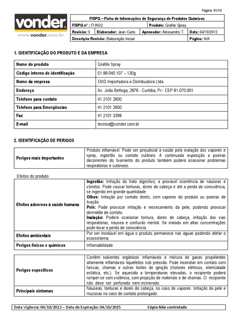 Ficha de Informações de Segurança de Produtos Químicos (FISPQ) para ...