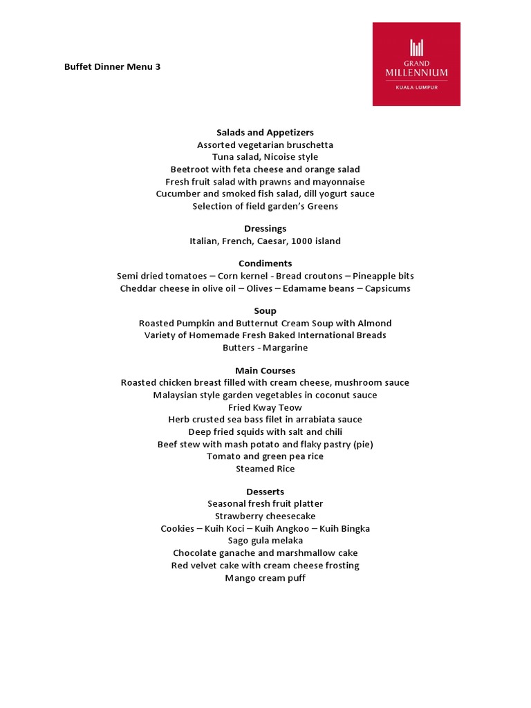 Buffet Dinner Menu 3 | PDF