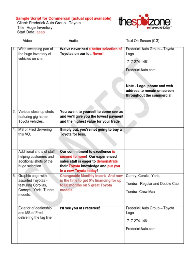 Commercial Short Script Example | PDF