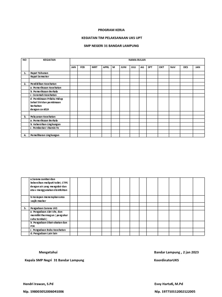 Program Kerja Uks 2023 Evy | PDF