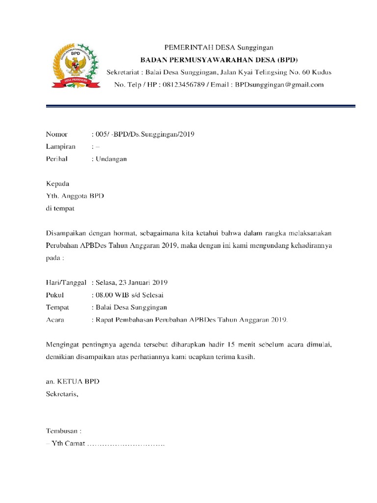 6 Contoh Surat Undangan Rapat BPD | PDF