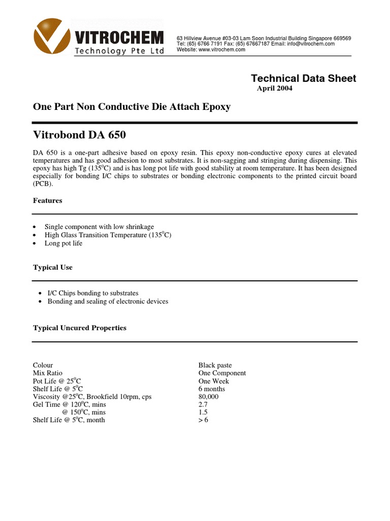 Vitrobond DA 650 - TDS | PDF | Epoxy | Legal Liability