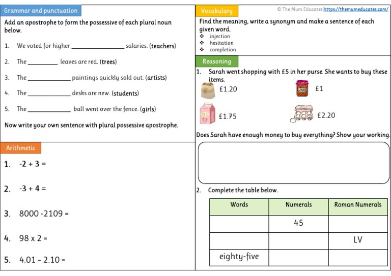 Year 4 Test A Day 7 TME | PDF