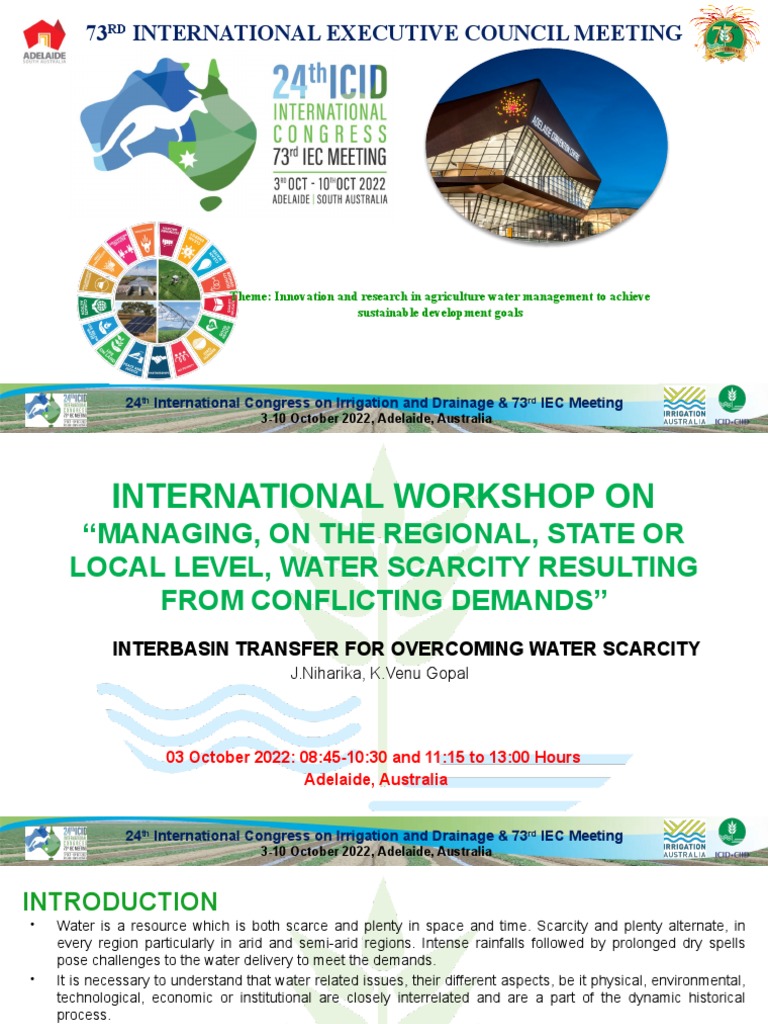 Interbasin Transfer For Overcomingwater Scarcity WG-MWSCD Workshop ...