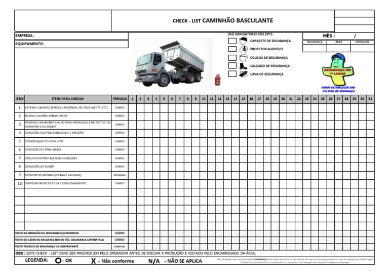 Modelo de Check List CAMINHÃO BASCULANTE | PDF | Transporte | Veículos