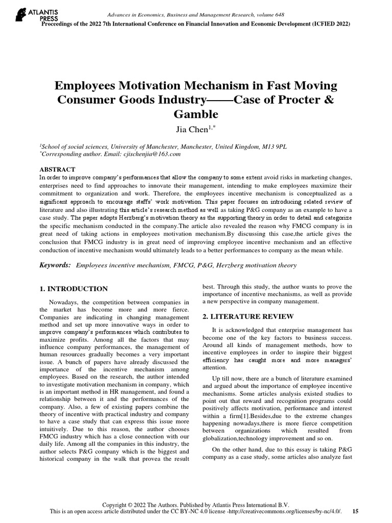 Employees Motivation Mechanism in Fast Moving Consumer Goods Industry ...