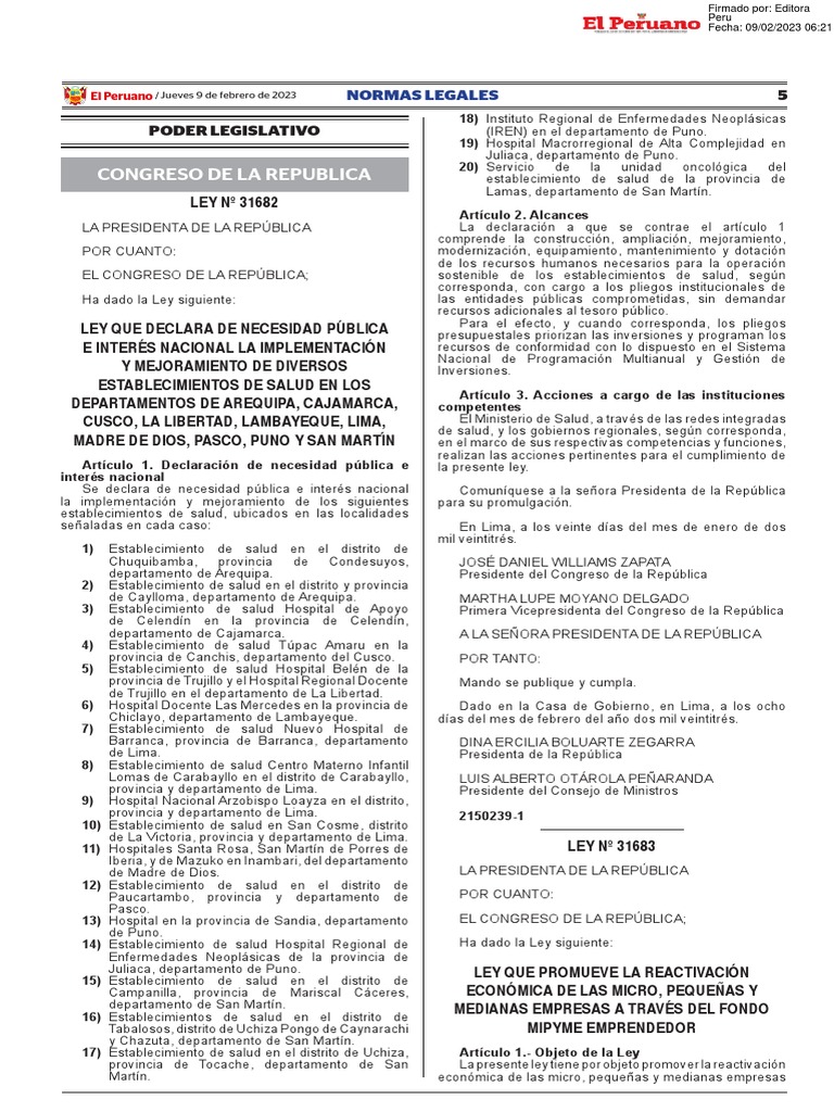 Congreso de La Republica: Normas Legales | PDF | Perú | Lima