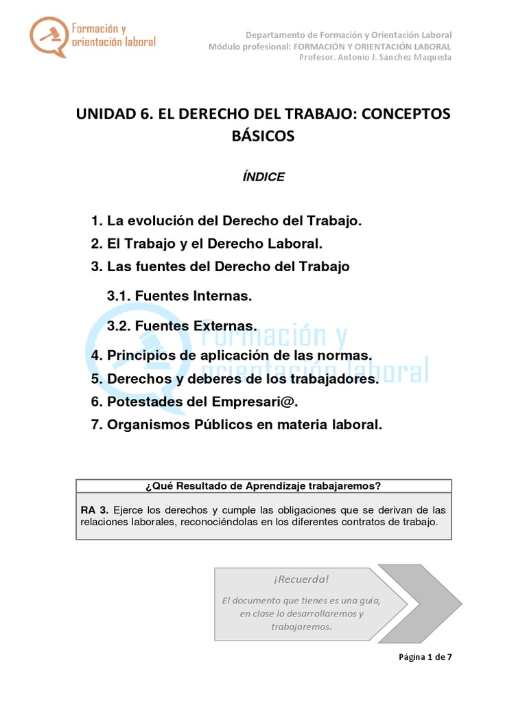 Unidad 6 - Derecho Laboral. Conceptos Básicos | PDF | Derecho laboral | Gobierno