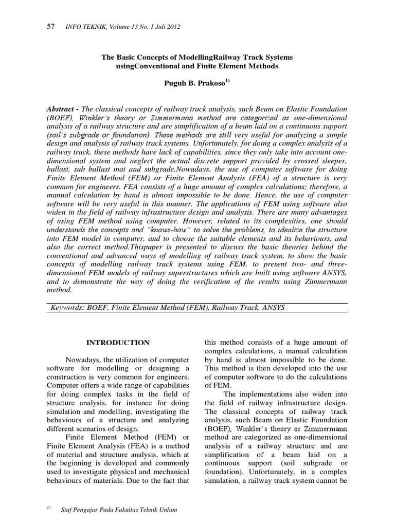 En The Basic Concepts Of Modelling Railway Pdf Finite Element Method Bending