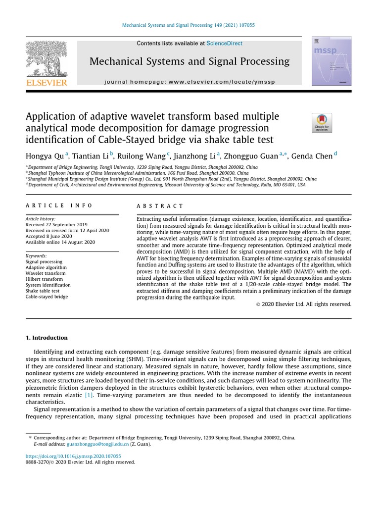 Mechanical Systems and Signal Processing | PDF | Wavelet | Applied Mathematics