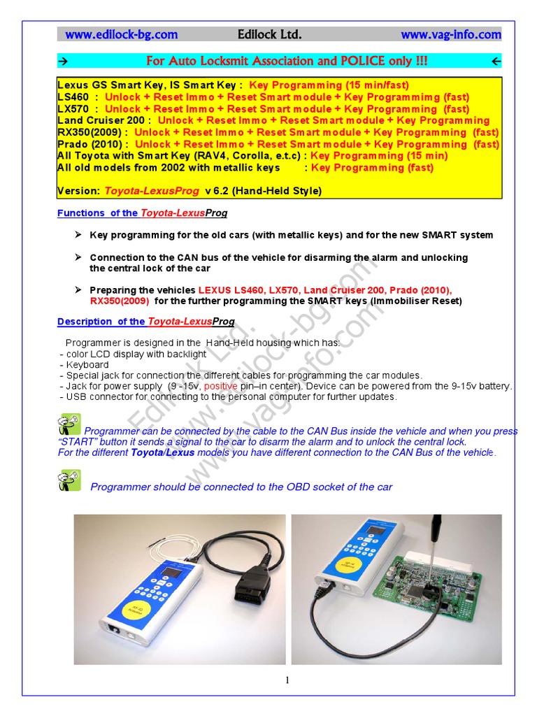 Edilock Toyota - Lexus New Key Programming Device Manual - English ...