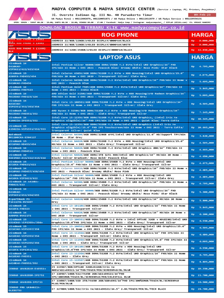 Pricelist Laptop PC Branded Projector 9 Februari 2023 | PDF | Intel ...