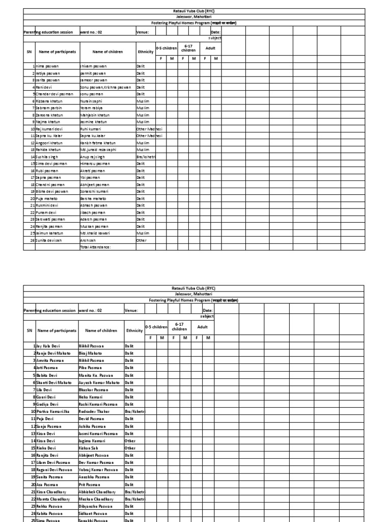 Session Participation Detail Template | PDF