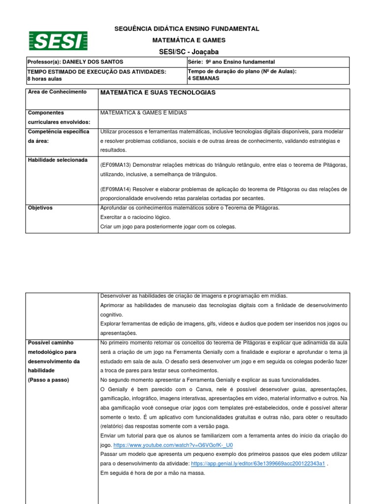 Plano de Aula Sesi | PDF | Matemática Plano de Aula Sesi | PDF | Matemática