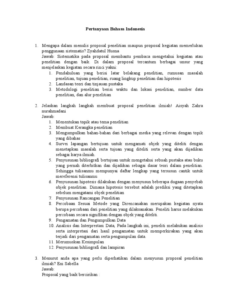 Jawaban Pertanyaan BINDO | PDF