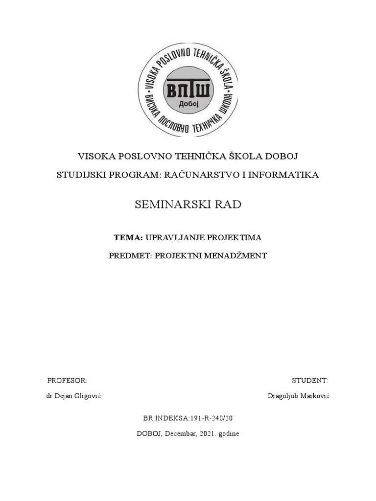 Seminarski Projektni Menadžment | PDF
