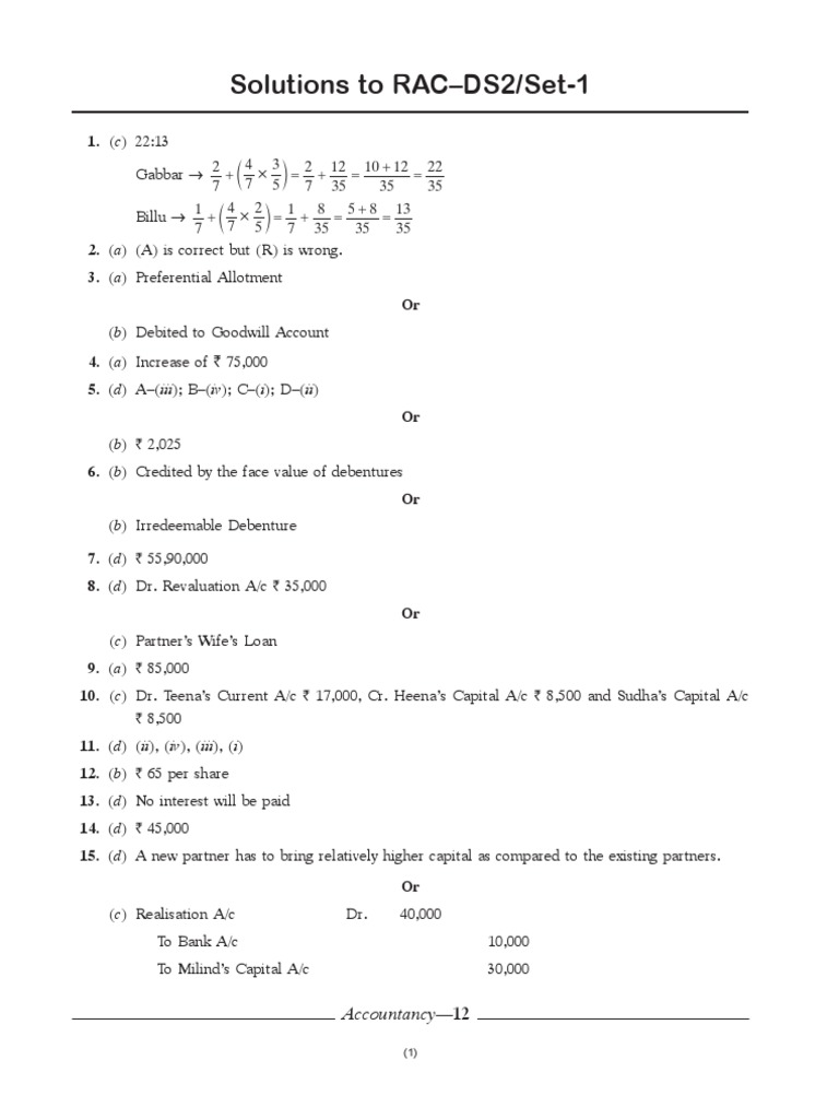 Accountancy 12 - DS2 - Set - 1 | PDF | Revenue | Balance Sheet