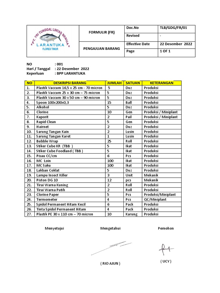 Form Pengajuan Barang | PDF