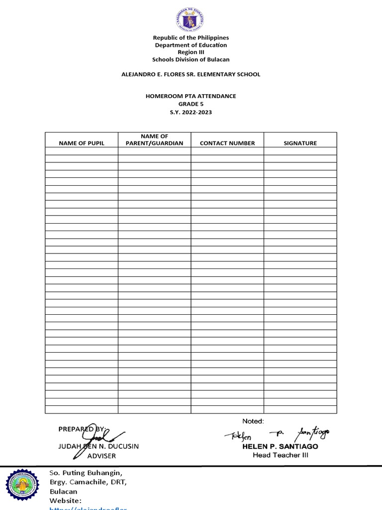 Homeroom Pta Attendance | PDF