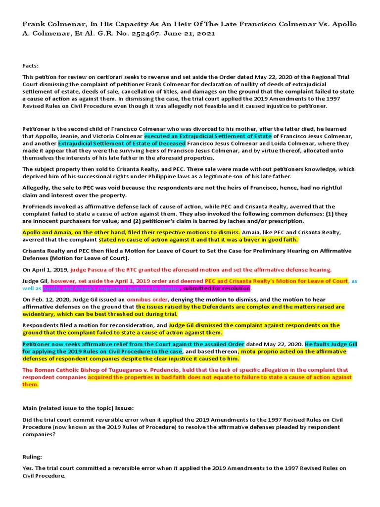 Civil Procedure-Case Digest | Download Free PDF | Demurrer | Justice