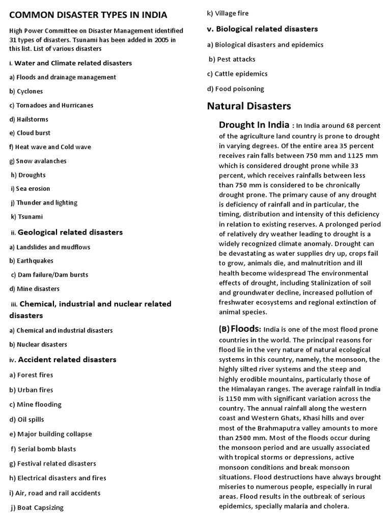 Natural Disasters: Common Disaster Types in India | PDF | Natural ...