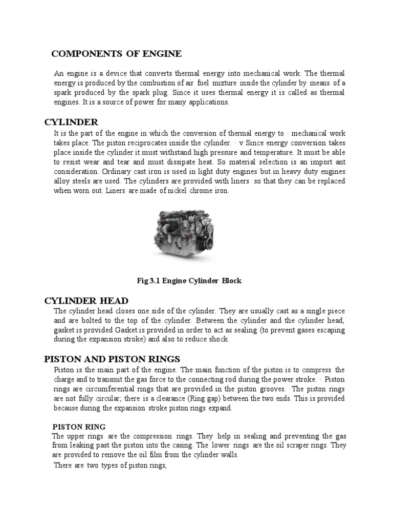 Components of Engine | PDF | Piston | Internal Combustion Engine