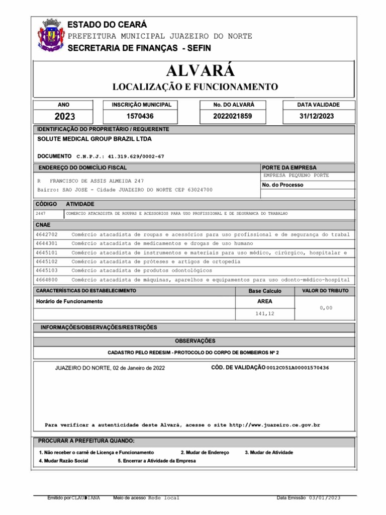 Alvará de Funcionamento - Juazeiro do Norte | PDF