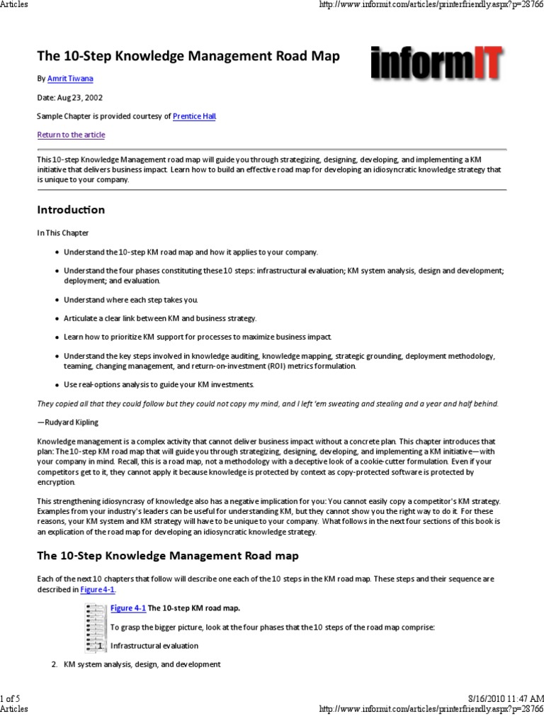 The 10 Step Knowledge Management Road Map: Introducon | Download Free ...