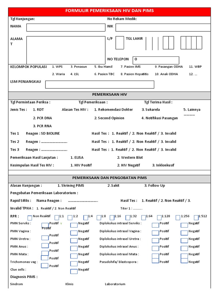Formulir Pemeriksaan Hiv Dan Pims | PDF | Sains & Matematika