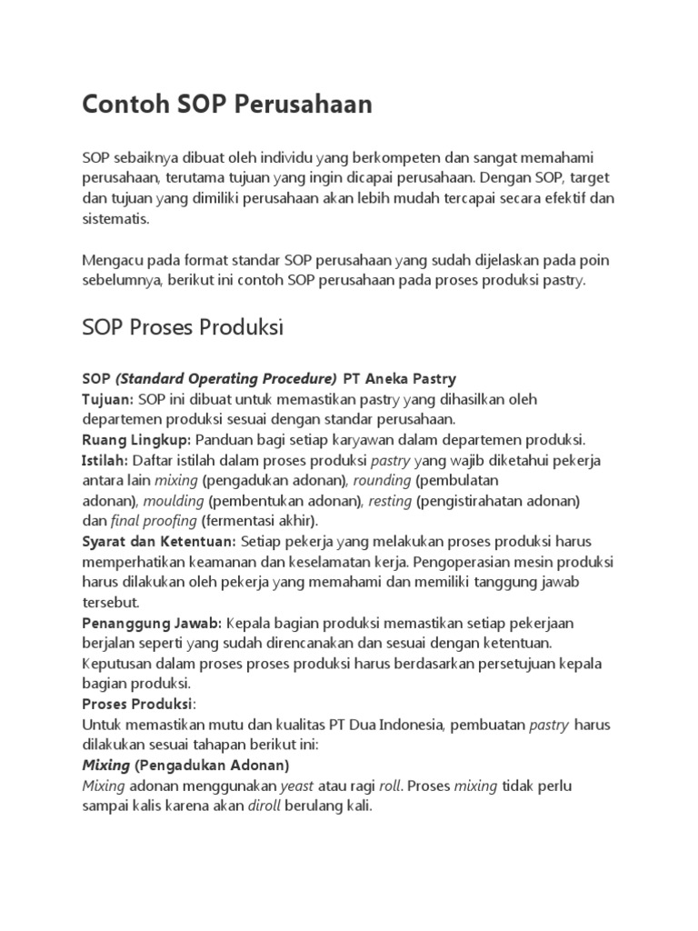 Contoh SOP Perusahaan | PDF