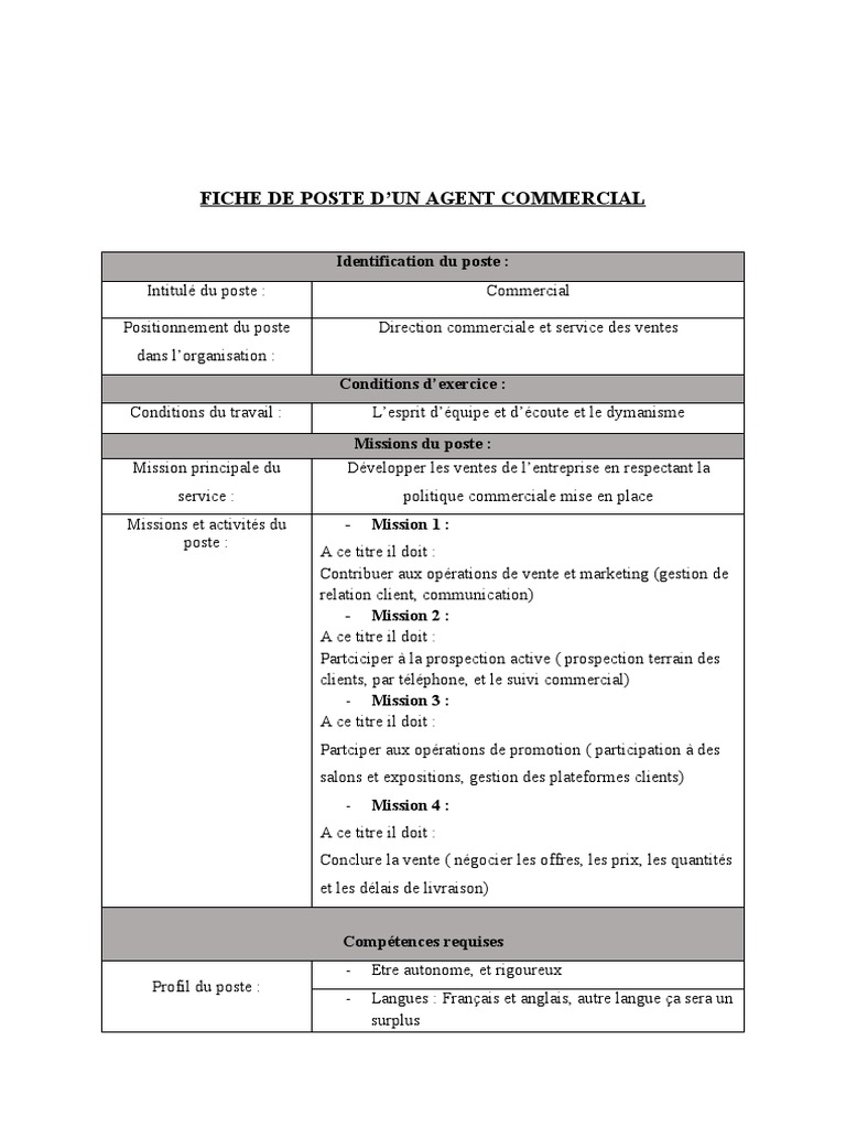 Fiche de Poste | PDF | Affaires