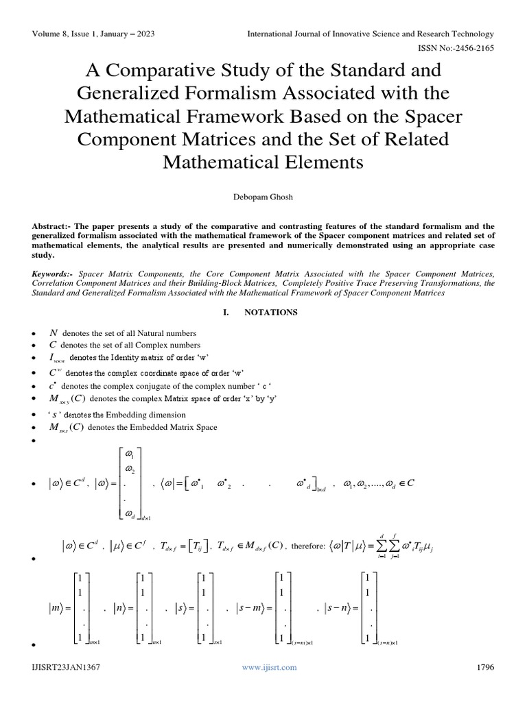 A Comparative Study of The Standard and Generalized Formalism Associated With The Mathematical ...