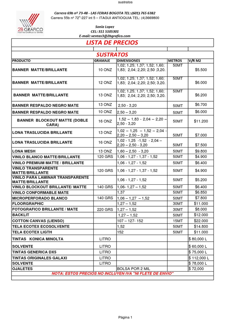 Precios de Sustratos y Acrílicos | PDF
