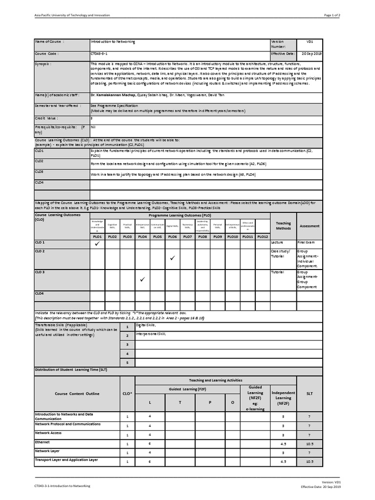 CT043-3-1-IN Introduction To Networking (VD1) 20 September 2019 | PDF | Computer Network ...