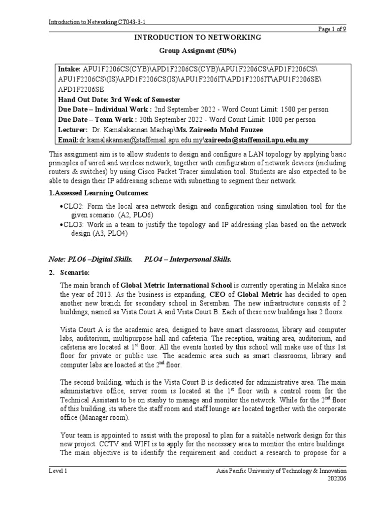 IN - Assignment - APU-APD1F2206 | PDF | Computer Network | Internet Protocols