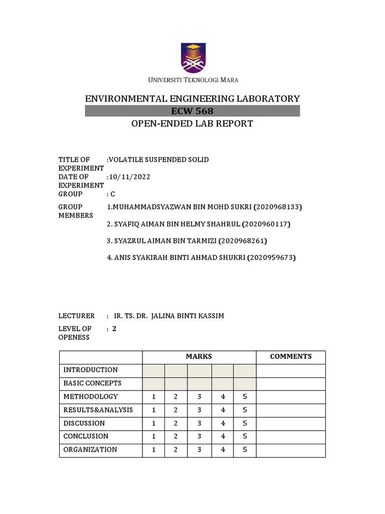 Volatile Suspended Solid Lab Report | PDF | Science & Mathematics