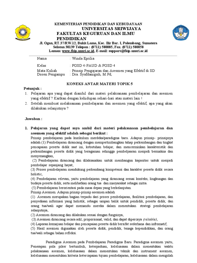 Koneksi Antar Materi - PPAE Topik - 5 Winda Eprilia | PDF
